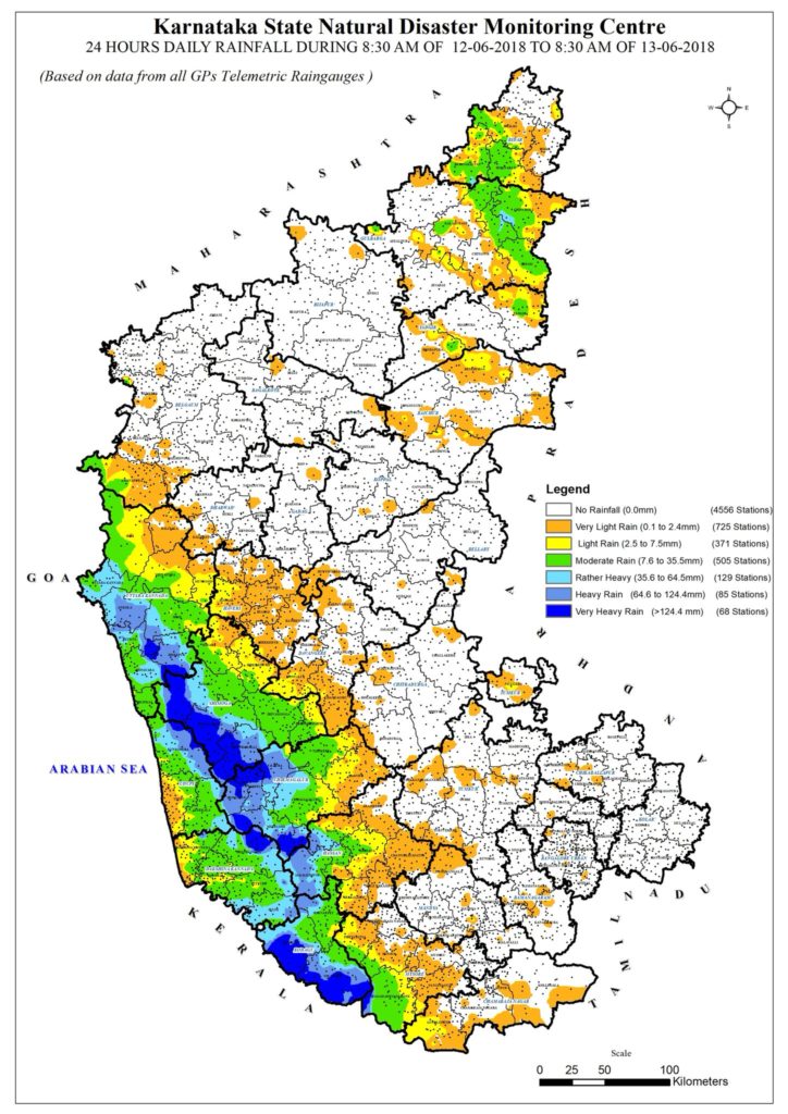 24hrs Rain Map of Karnataka - 12 June 2018 - Kirehalli