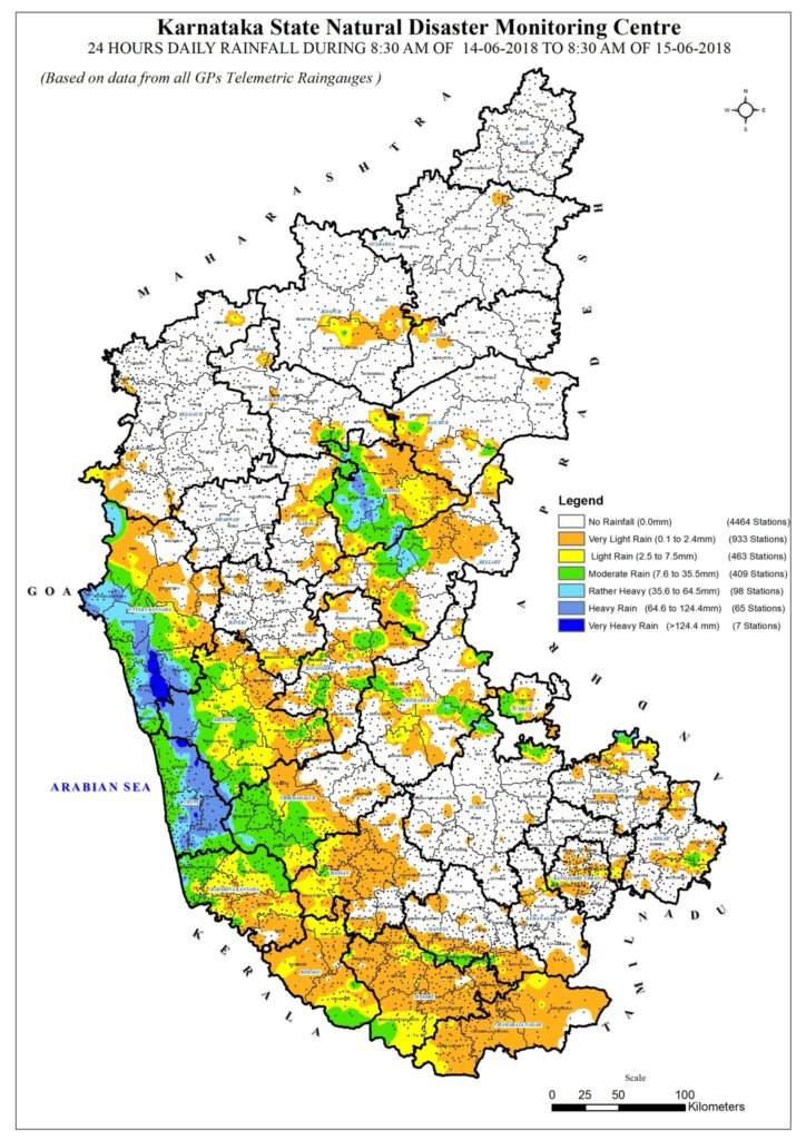24hrs Rain Map of Karnataka – 15 June 2018 - Kirehalli