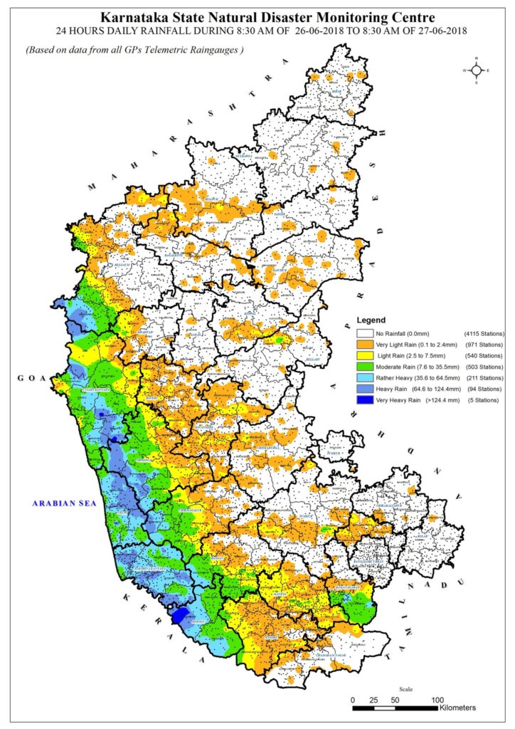24hrs Rain Map of Karnataka – 27 June 2018 - Kirehalli