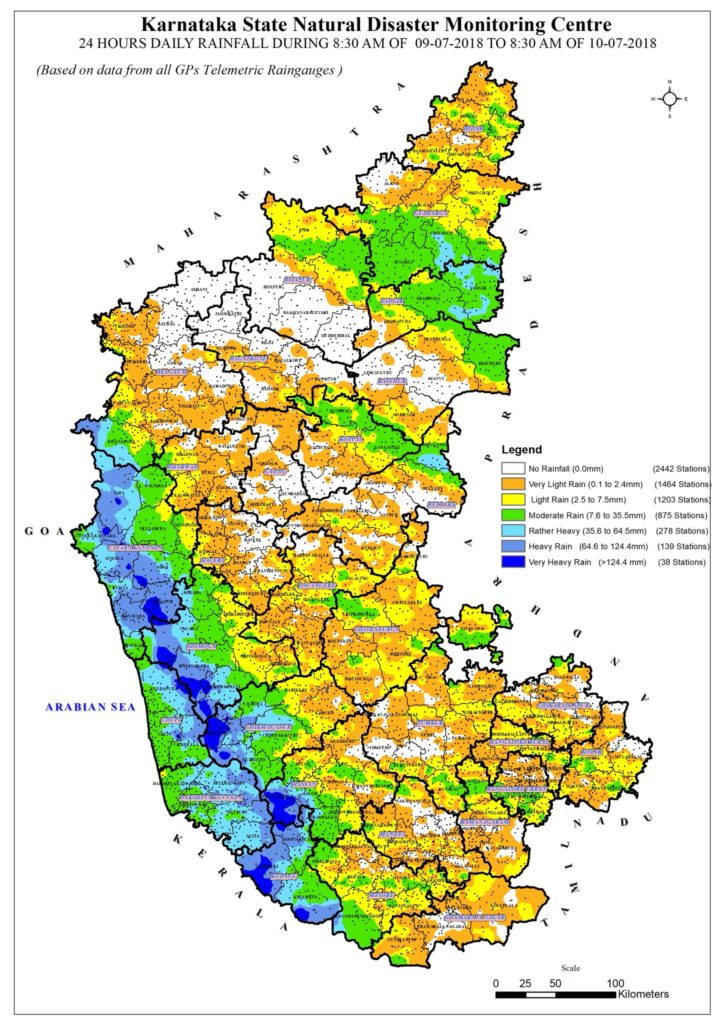24hrs Rain Map of Karnataka – 10 July 2018 - Kirehalli